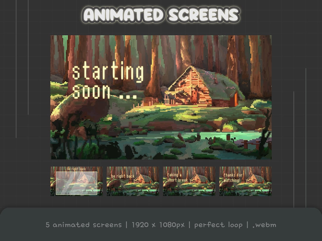 Animated Pixel Art Cabin Twitch Screens for Stream | Cozy Green Fall ...