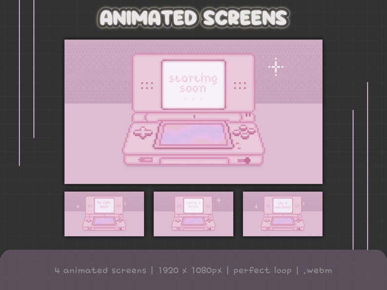 Animated Pink Pixel Art Gaming Console Stream Screens | Cute Pastel ...