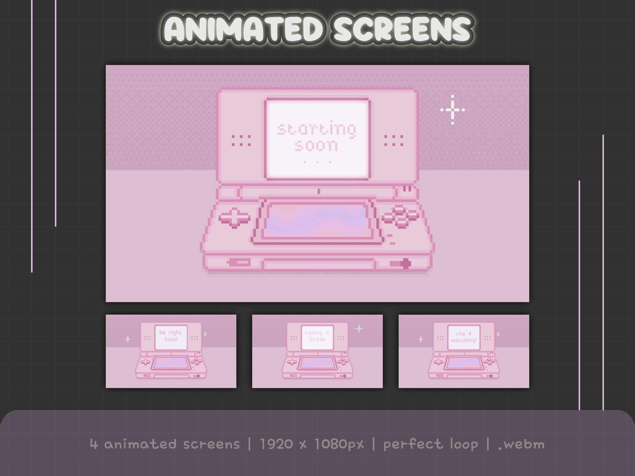 Animated Pink Pixel Art Gaming Console Stream Screens | Cute Pastel ...