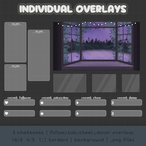 Animated Cozy Cabin Purple Stream Overlay Package | Panels Animated ...