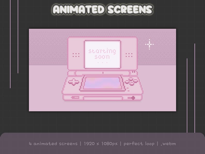 Animated Pink Pixel Art Gaming Console Stream Screens | Cute Pastel ...