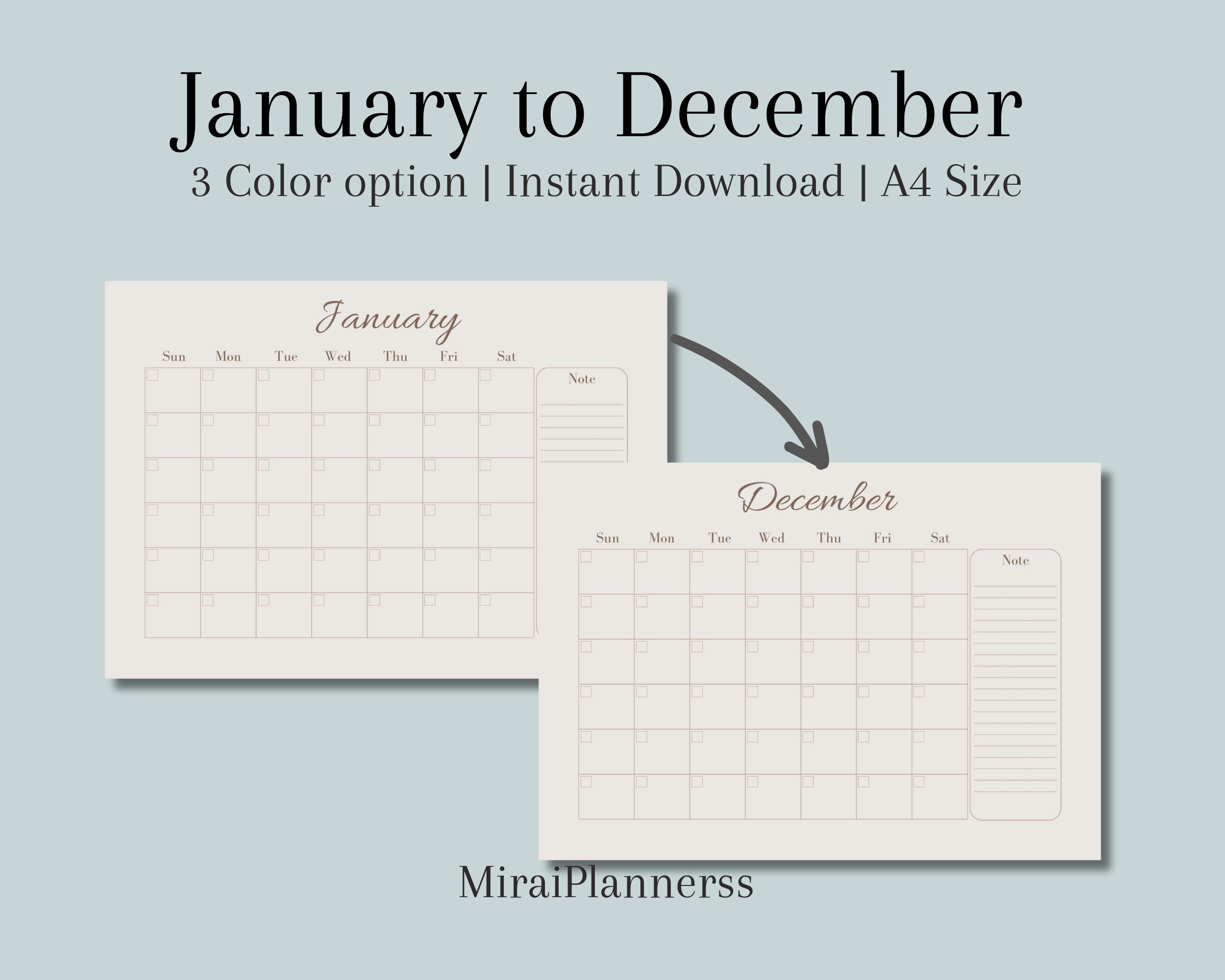 Blank Monthly Calender With Notes Landscape, Undated Monthly Planner ...