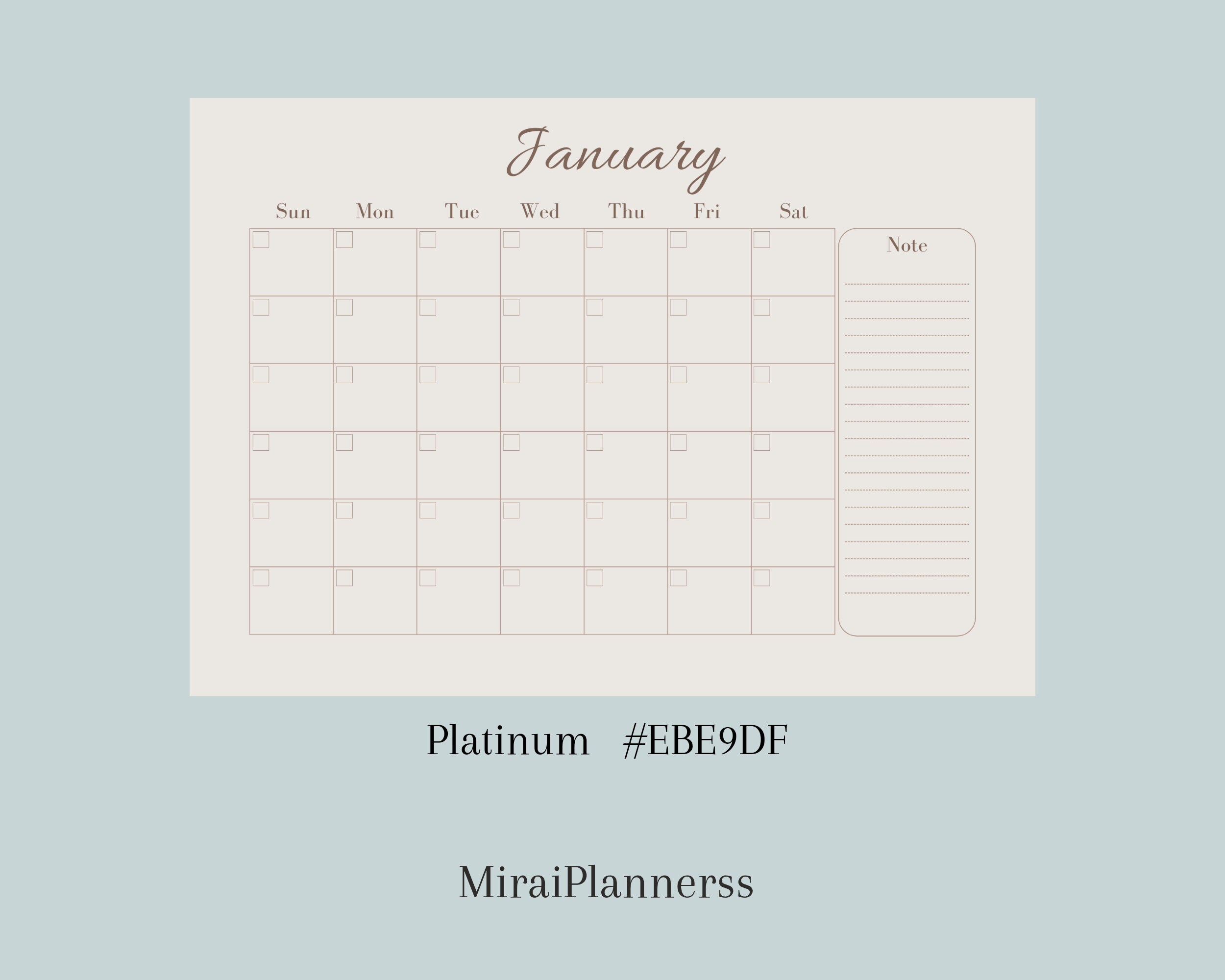 Blank Monthly Calender With Notes Landscape, Undated Monthly Planner ...
