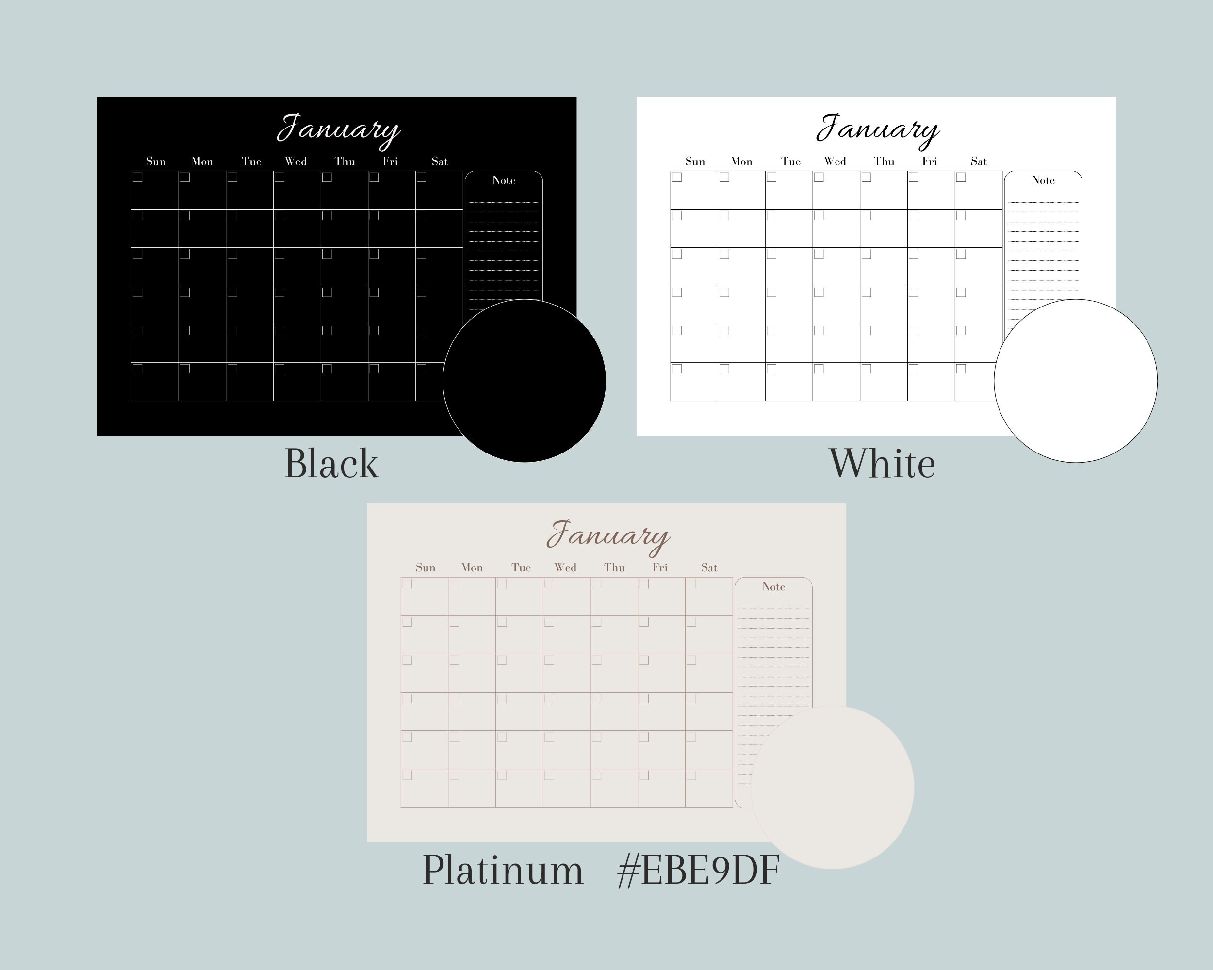 Blank Monthly Calender With Notes Landscape, Undated Monthly Planner ...