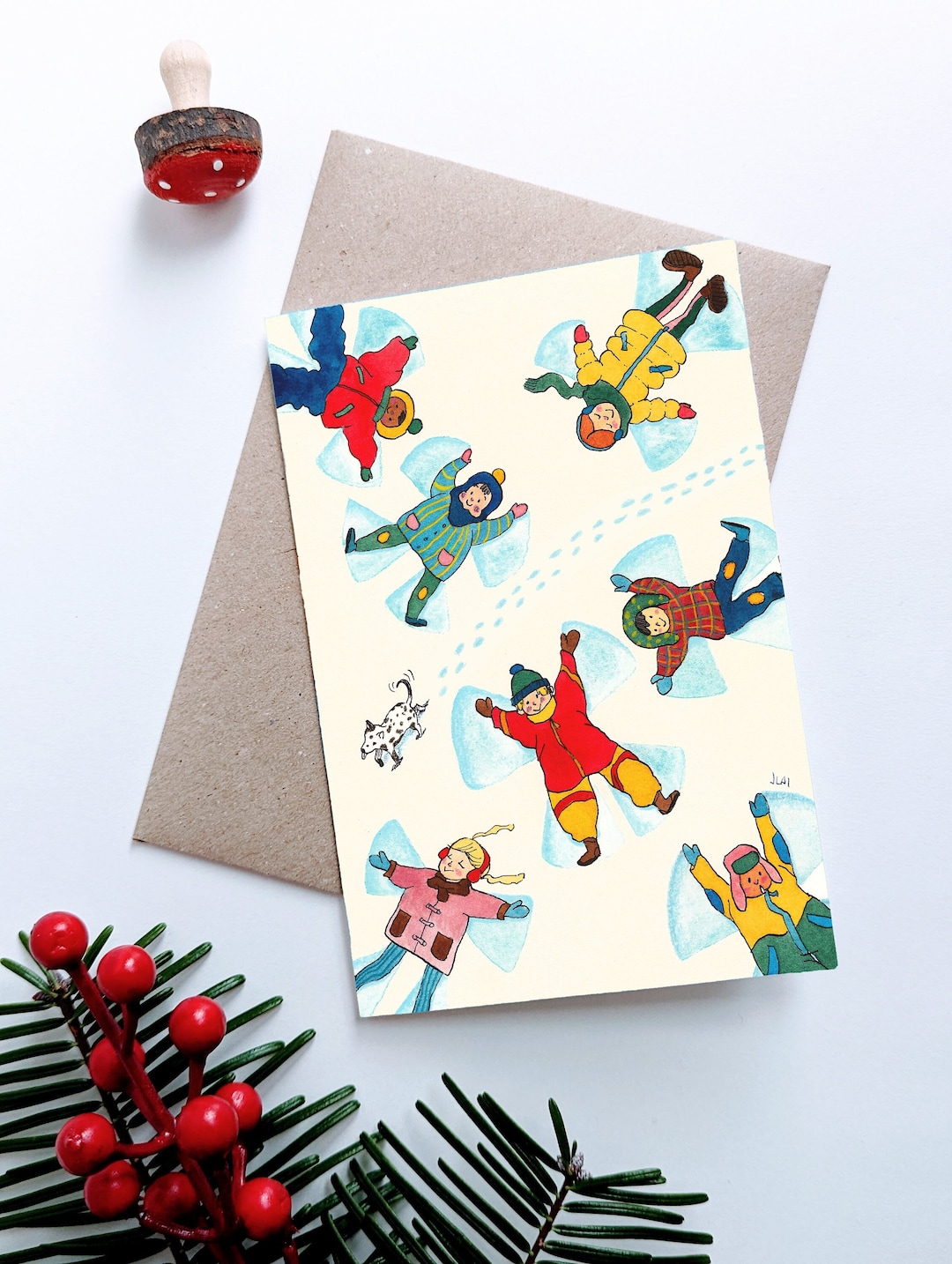 Winter Snow Angels | Watercolor Illustration | Children Playing ...