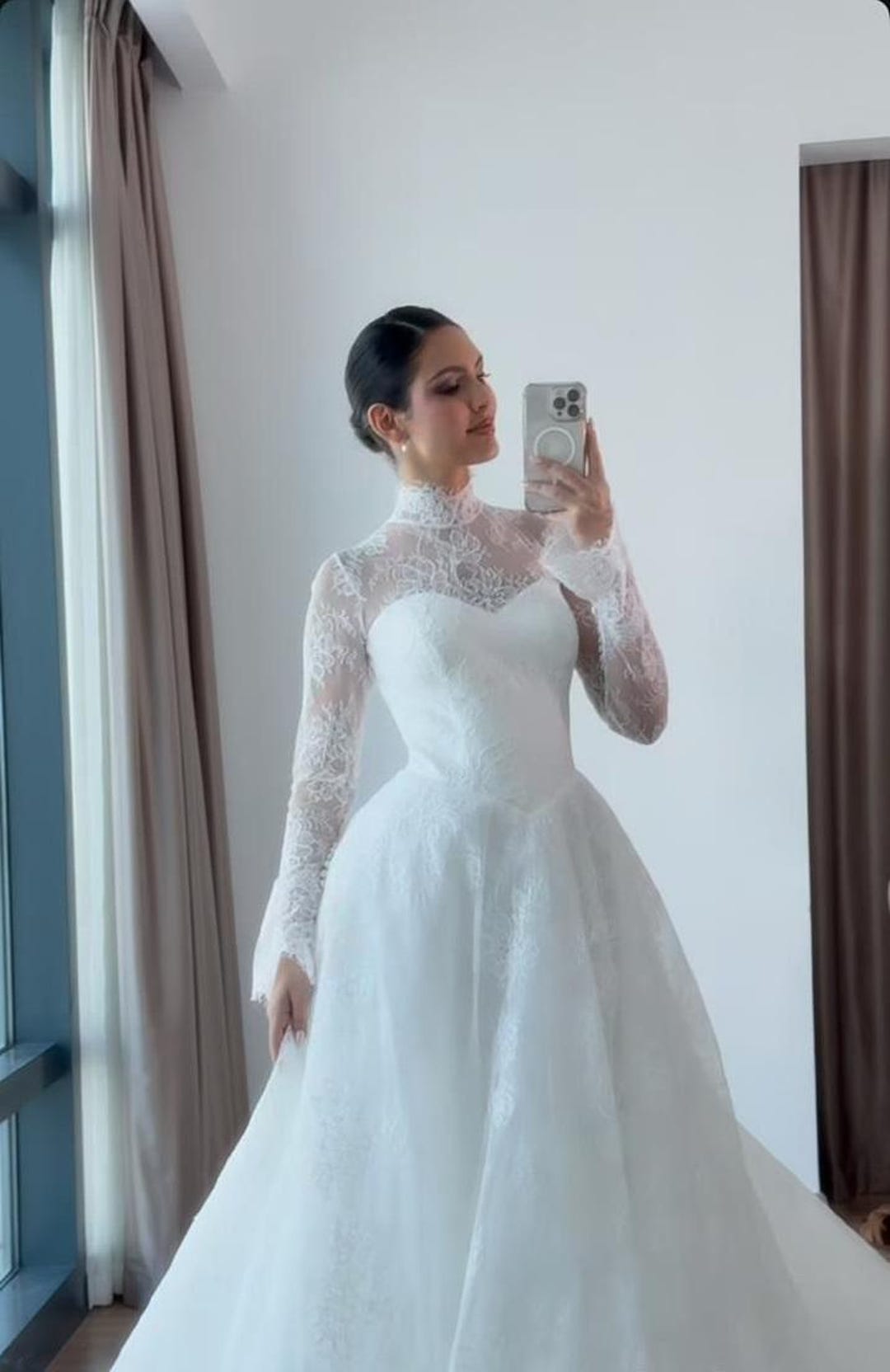 High Neckline Turtleneck Long Sleeves All Chantilly Lace A-line Wedding ...