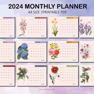 NEW 2024 Floral Digital Printable Calendar Colourfull - Etsy