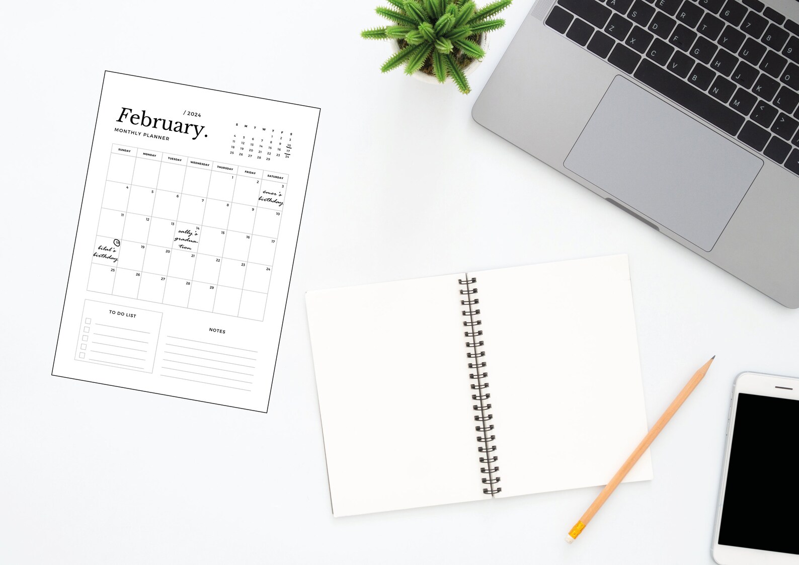 2024 Monthly and Yearly Calendar, 2024 Minimal Black and White Monthly ...