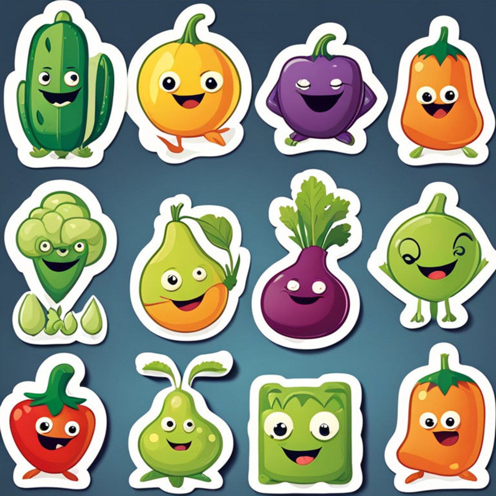 Cute Veggie Cartoon Characters Handcrafted Printable Stickers - Etsy