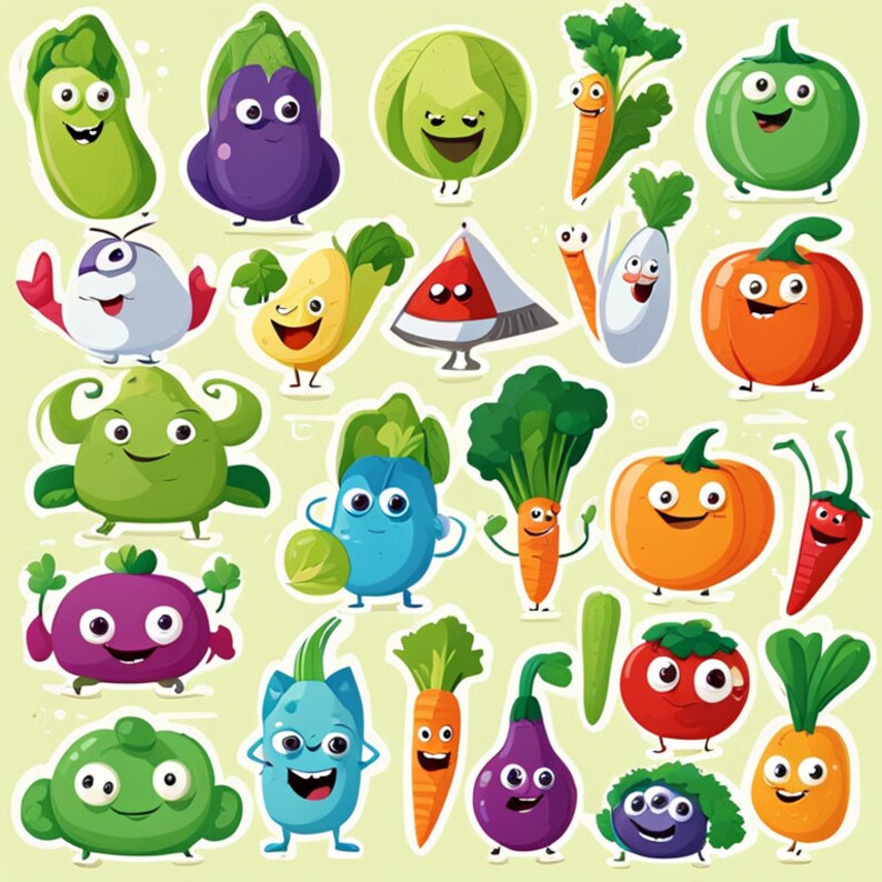 Cute Veggie Cartoon Characters Handcrafted Printable Stickers - Etsy