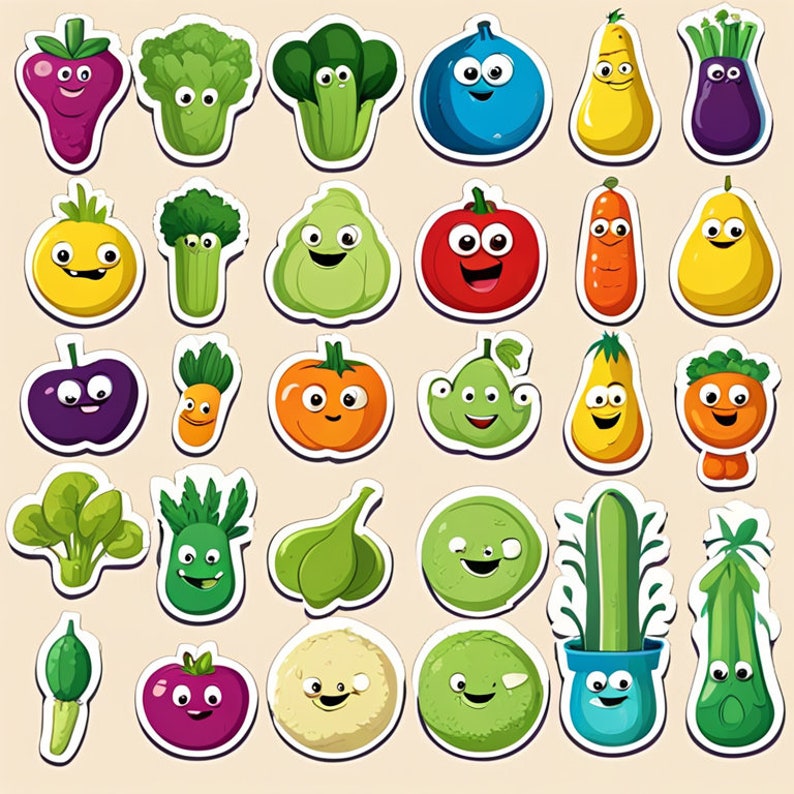 Cute Veggie Cartoon Characters Handcrafted Printable Stickers - Etsy