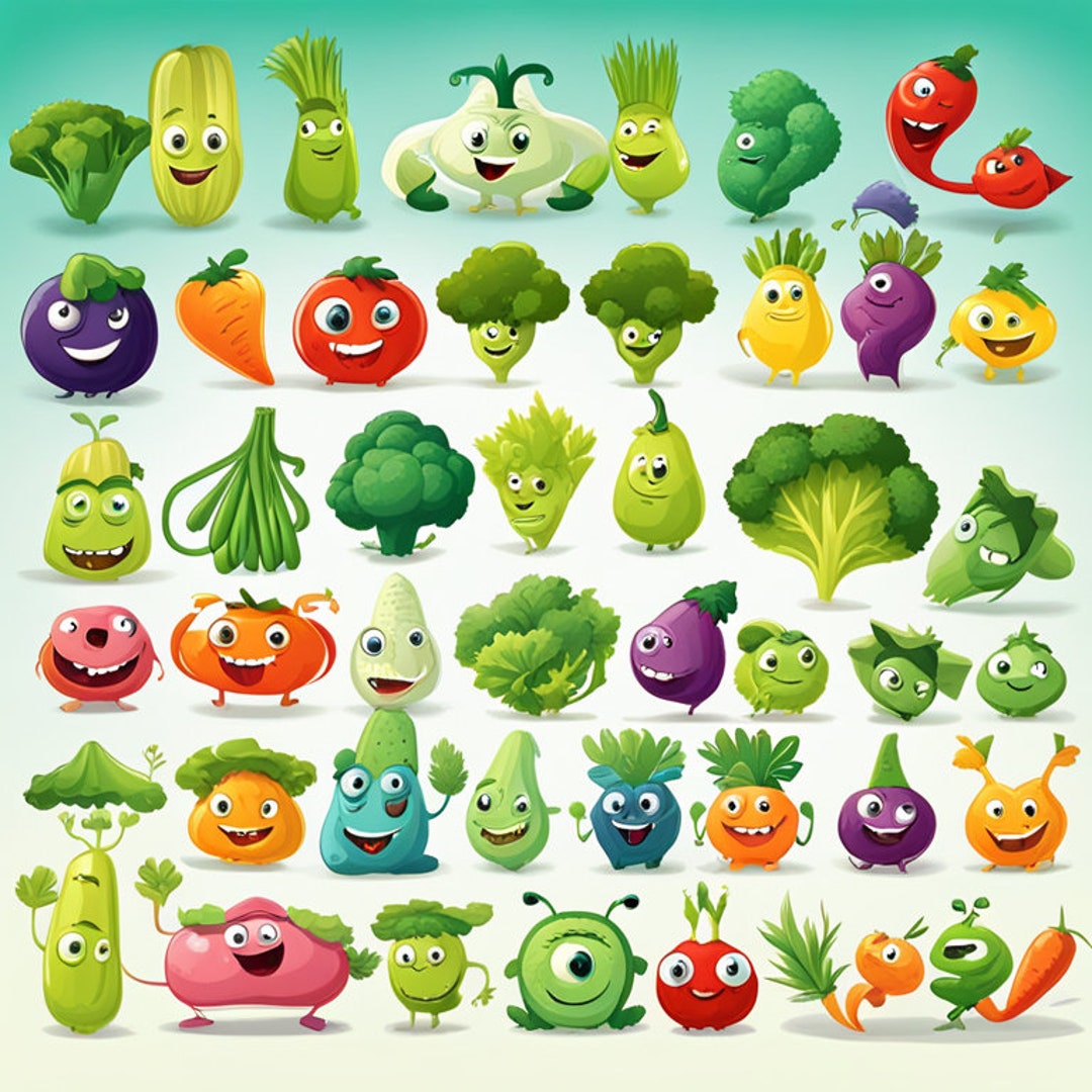 Cute Veggie Cartoon Characters Handcrafted Printable Stickers - Etsy
