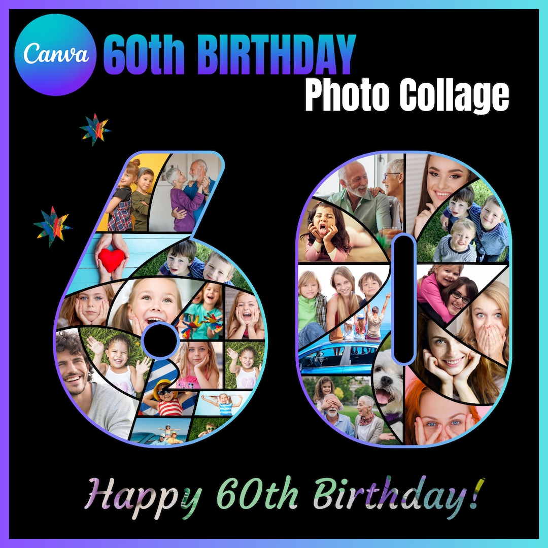 Canva Frame Template - Editable Canva Number 60 Photo Collage Template ...