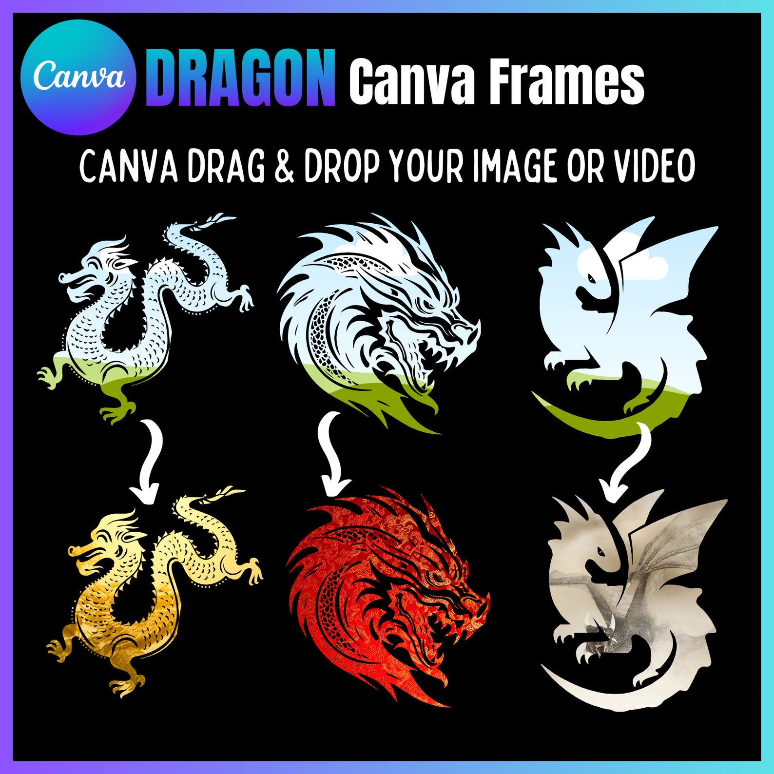 Dragon Canva Frame Template, Customizable Canva Dragon Frames, Canva ...