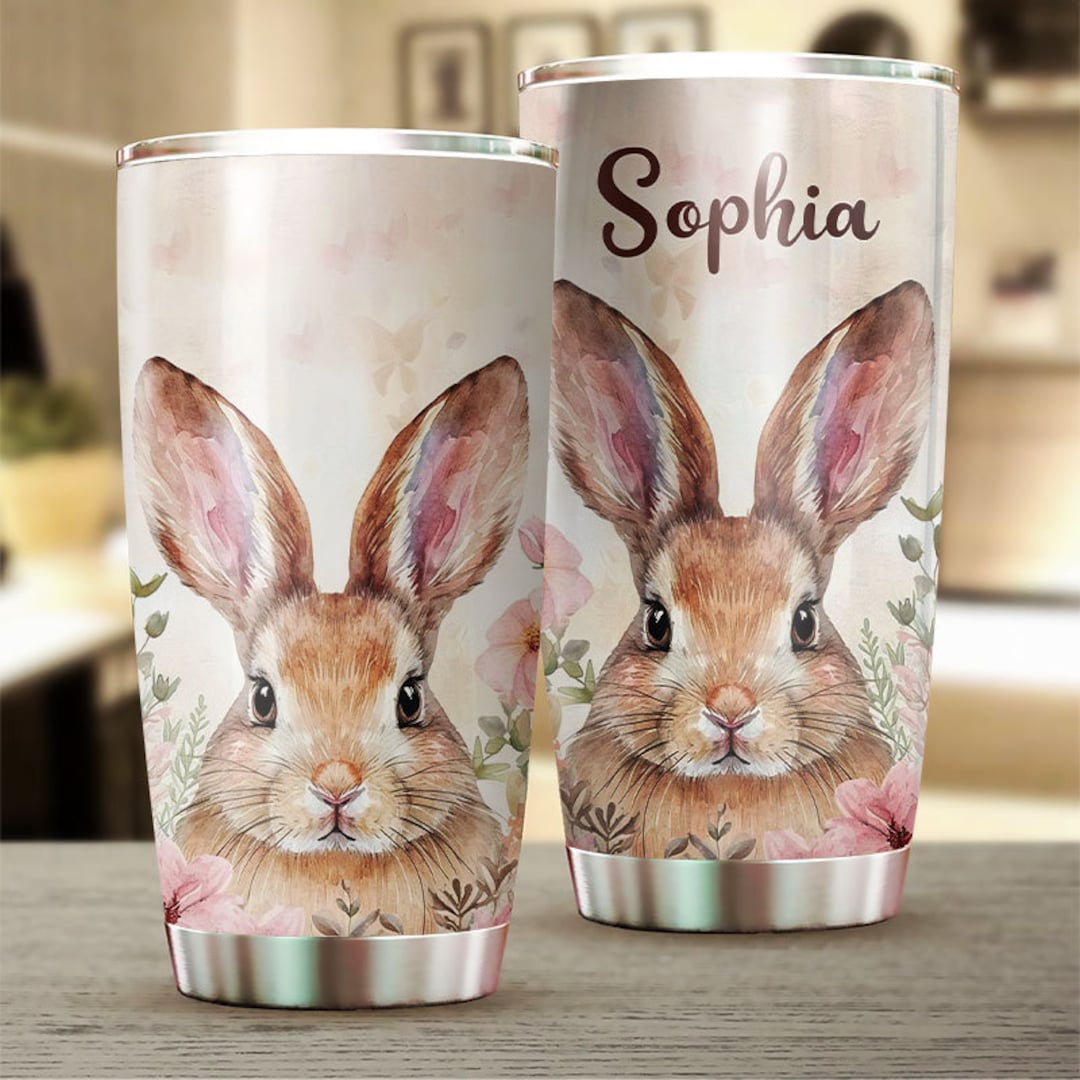 Fluffy Rabbit and Flowers Custom Tumbler, 20oz Tumbler With Lid and ...