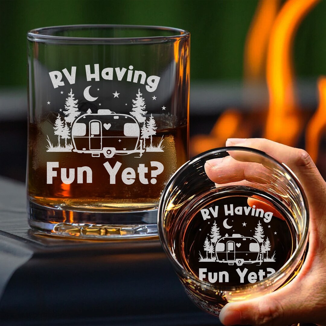 RV Having Fun yet Engraved Whiskey Glass, Camping Stemless Wine Glas ...