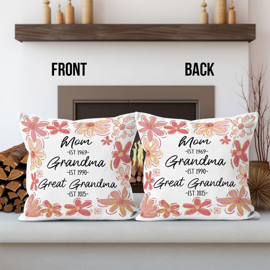 Mom Est Grandma Est Great Grandma Flower Indoor Pillow, Groovy Mother's ...