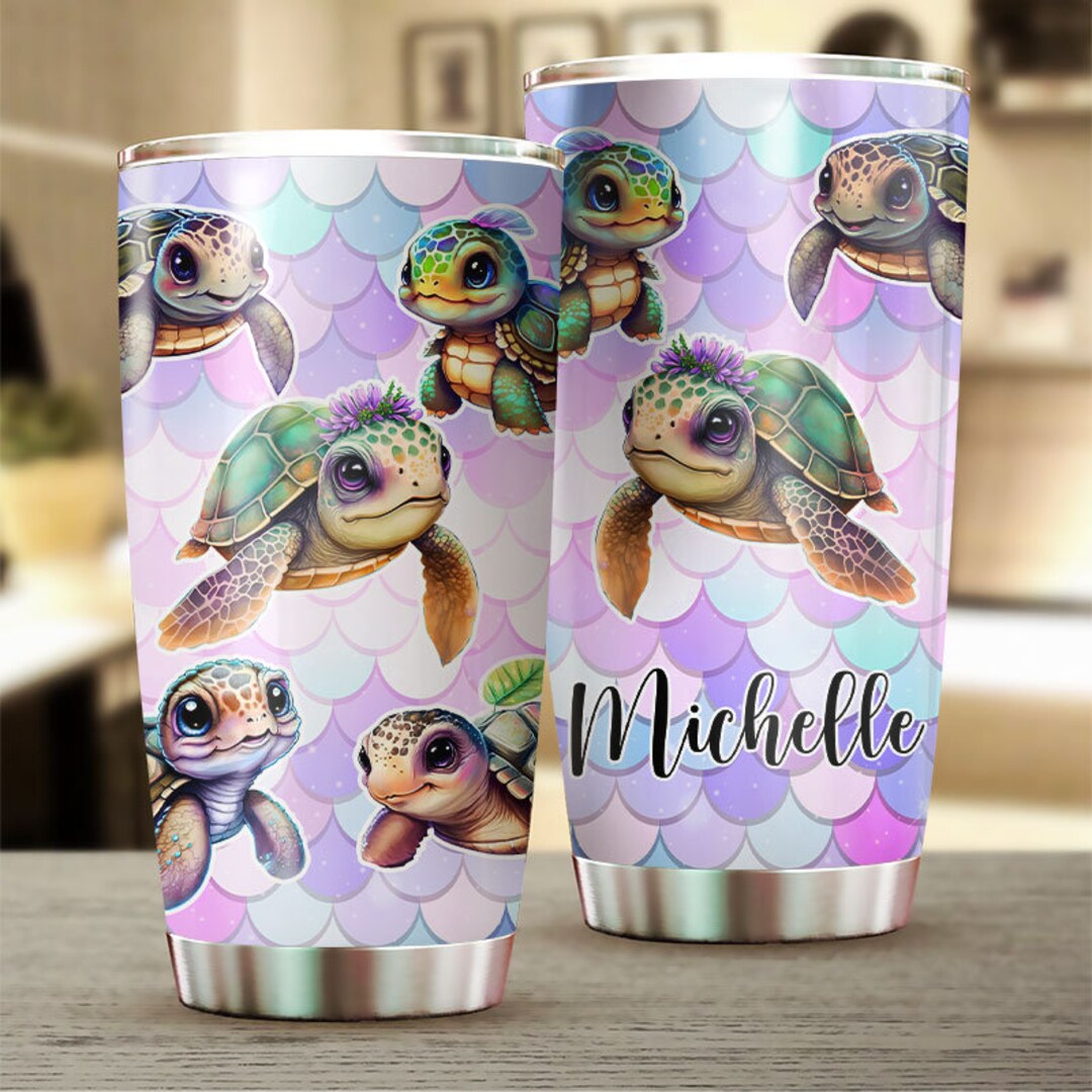 Holographic Turtle Custom Tumbler, 20oz Tumbler With Lid and Straw ...