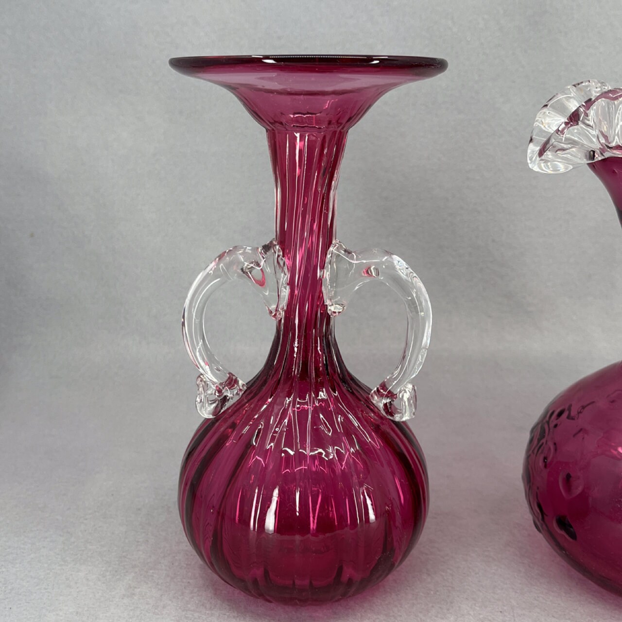 Vintage Rossi Handblown Cranberry Glass 4d Double Handled Bud Vase and ...