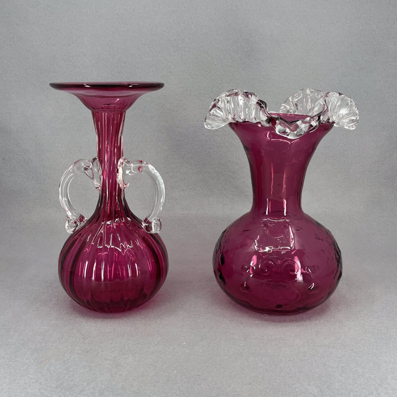 Vintage Rossi Handblown Cranberry Glass 4d Double Handled Bud Vase and ...