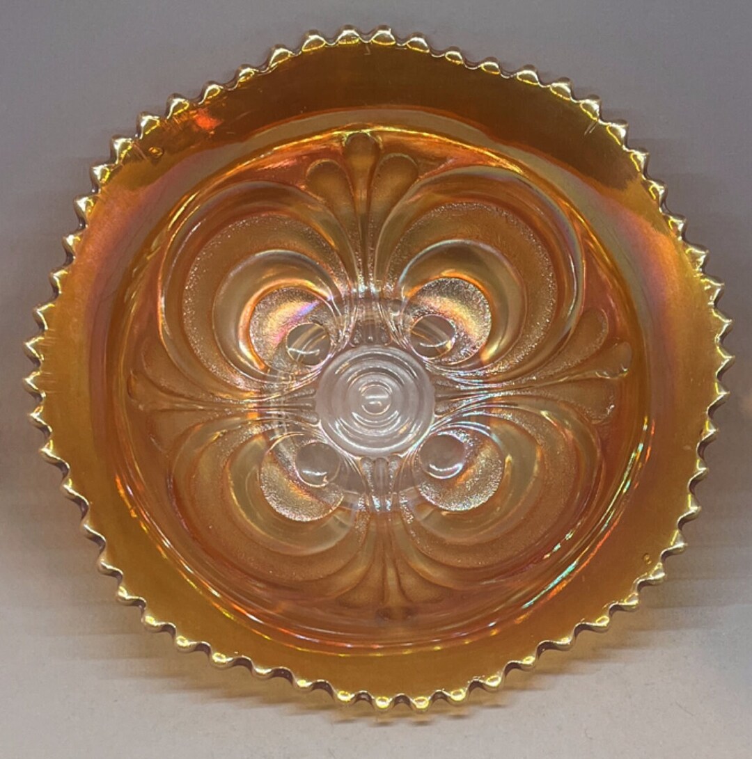 Vintage Imperial Glass Scroll Embossed Marigold Iridescence Carnival ...
