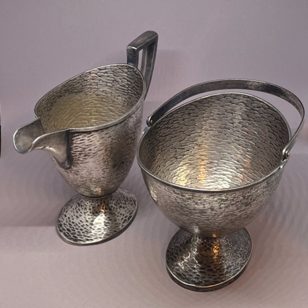 Vintage HMC Sheffield EPNS Creamer 6 W 4 1/2t 2 1/2d and Sugar 6 1/2t W ...