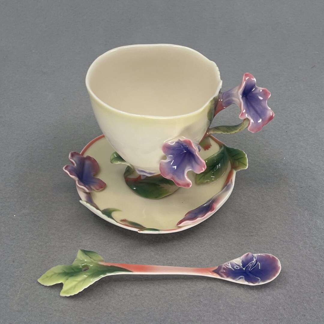 Vintage Franz Collection Porcelain Sage Tea Cup and Saucer With Spoon ...