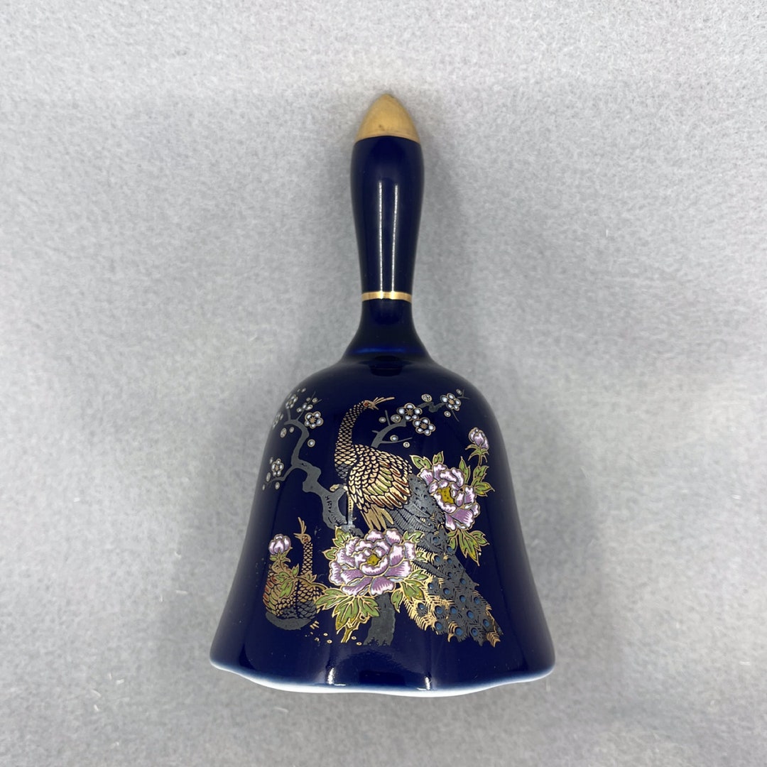 Vintage Japanese Cobalt Blue Porcelain Bell 5 1/4t X 3w With Peacock ...