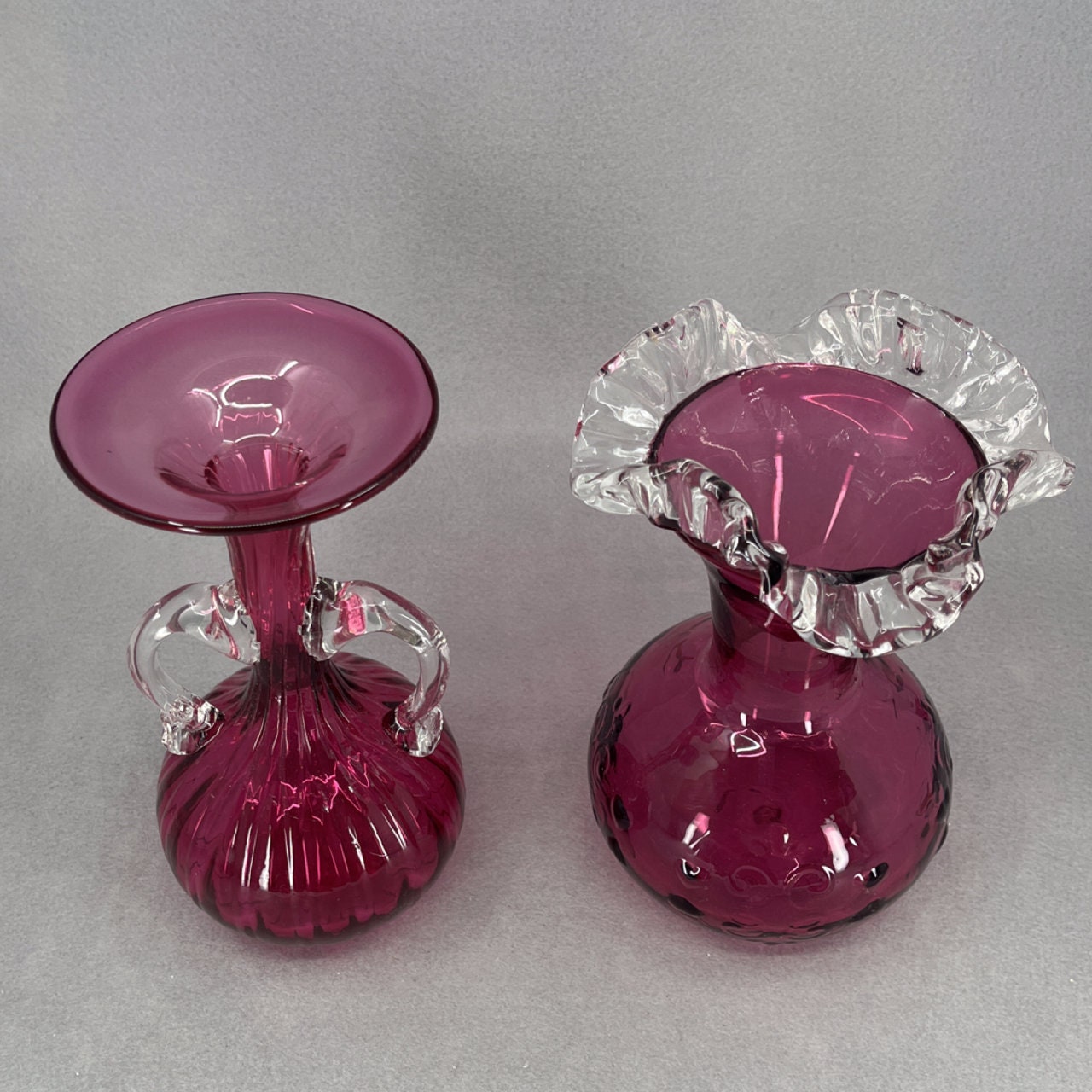 Vintage Rossi Handblown Cranberry Glass 4d Double Handled Bud Vase and ...