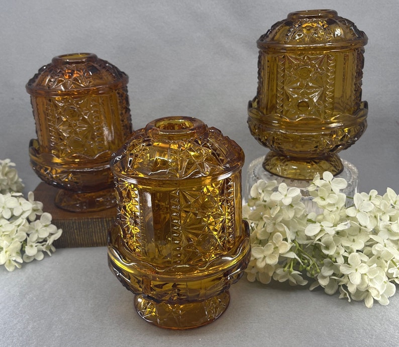 Vintage MCM Indiana Glass Amber Fairy Light Candle Holders. Classic ...