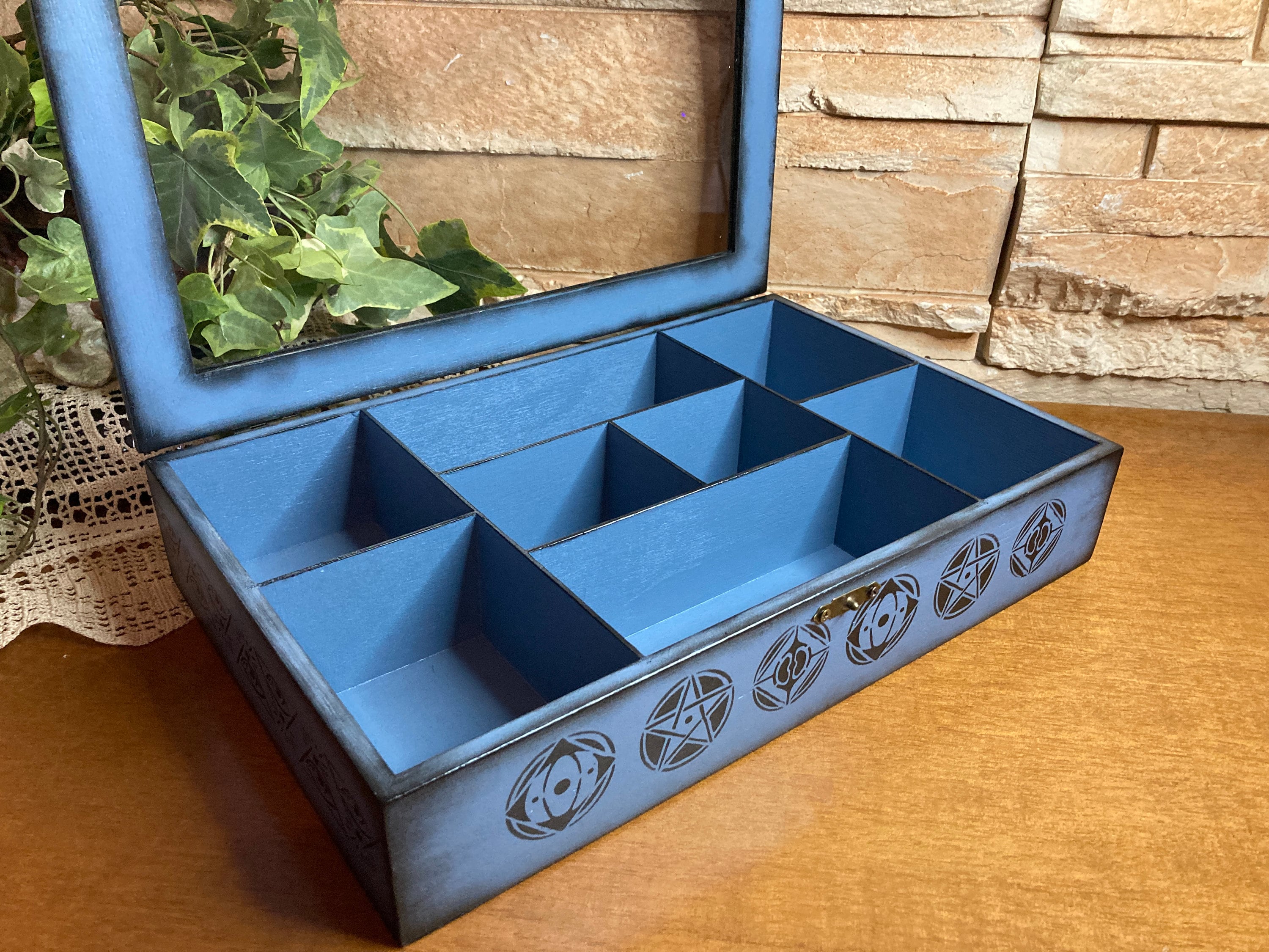 Moon Phase Wooden Crystal Storage Glass Lid Box , Crystals Display Box ...