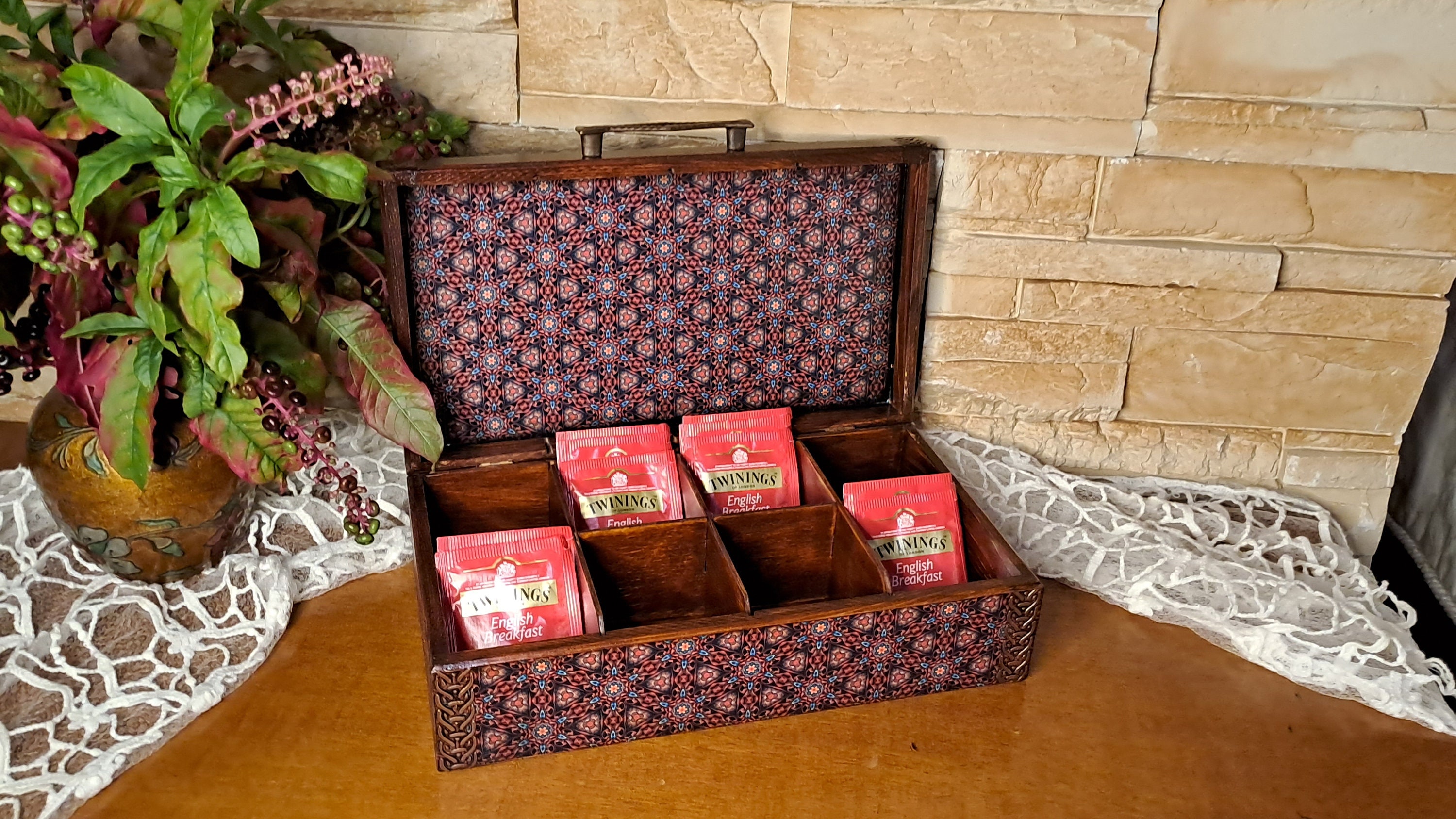 Tea Storage Box Wooden Tea Box for Kitchen or Housewarming Gift Tea Bag ...
