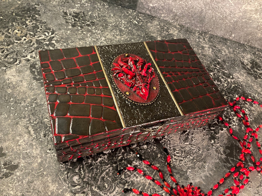 Black Jewelry Box With Red Dragon, Tarot Card Storage, Wooden Box ...