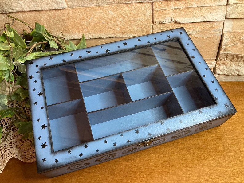 Moon Phase Wooden Crystal Storage Glass Lid Box , Crystals Display Box ...