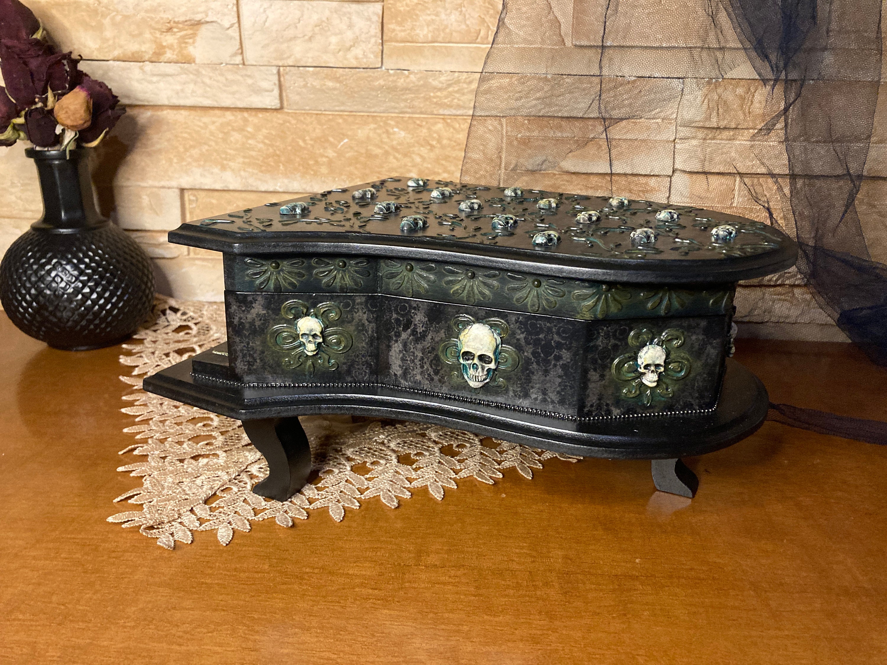 Gothic Jewelry Piano Box, Black Ring Storage, Piano Treasure Box ...