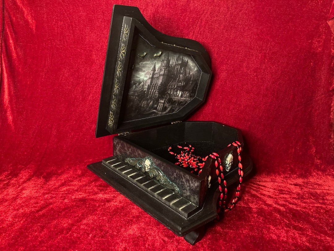Gothic Jewelry Piano Box, Black Ring Storage, Piano Treasure Box ...