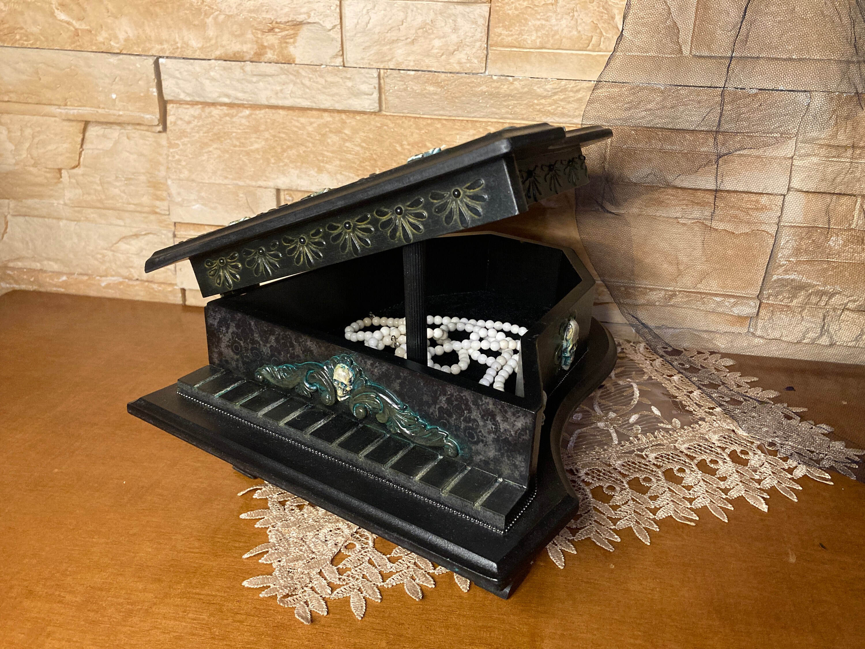 Gothic Jewelry Piano Box, Black Ring Storage, Piano Treasure Box ...