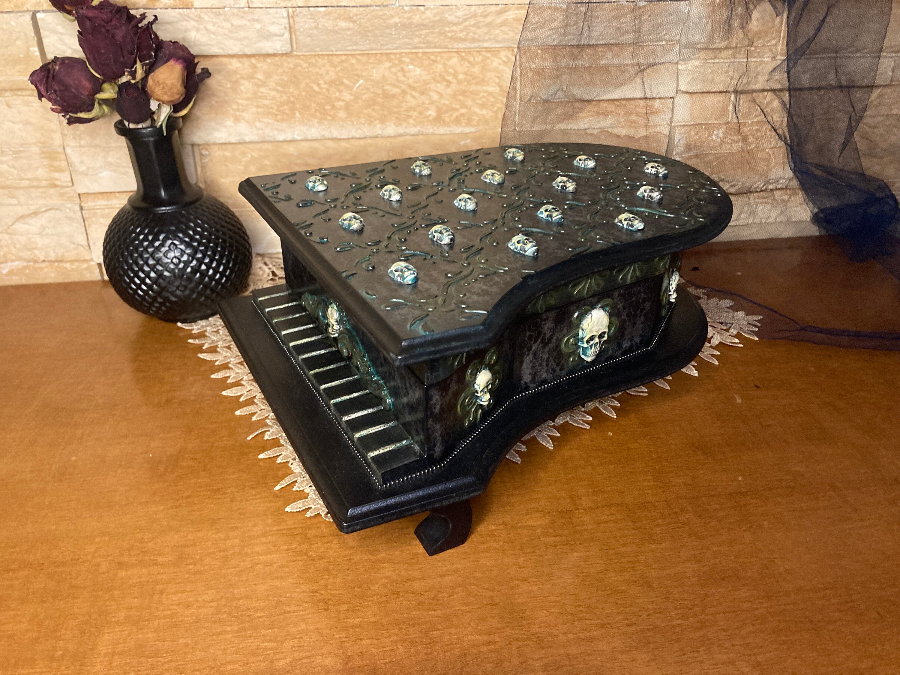 Gothic Jewelry Piano Box, Black Ring Storage, Piano Treasure Box ...