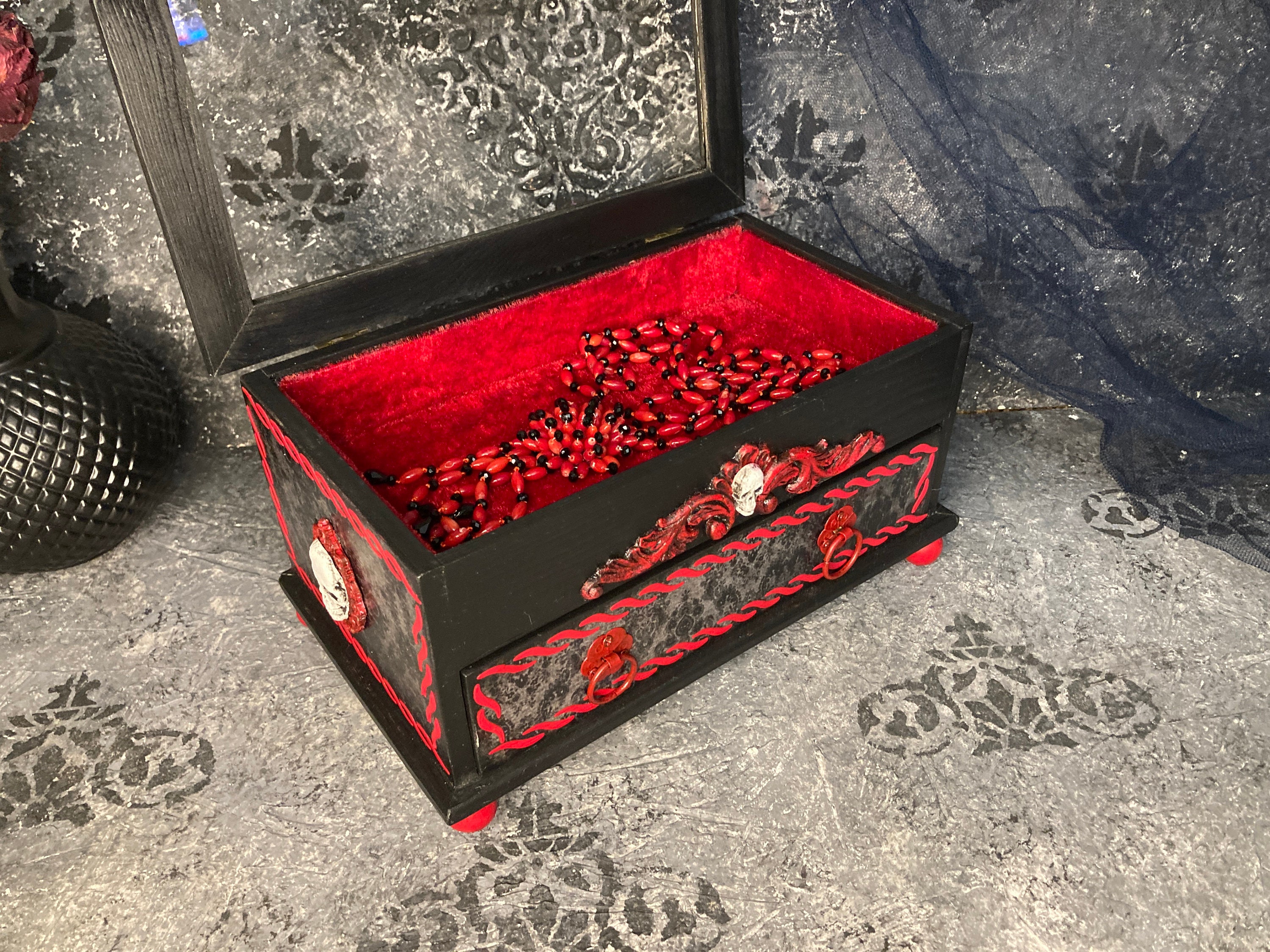 Gothic Jewelry Box, Skull Trinket Box, Wooden Keepsake Box, Witchy ...