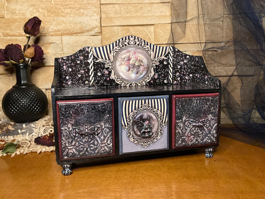 Gothic Jewelry Box, Mini Chest of Drawers, Wooden Drawer Trinket Box ...