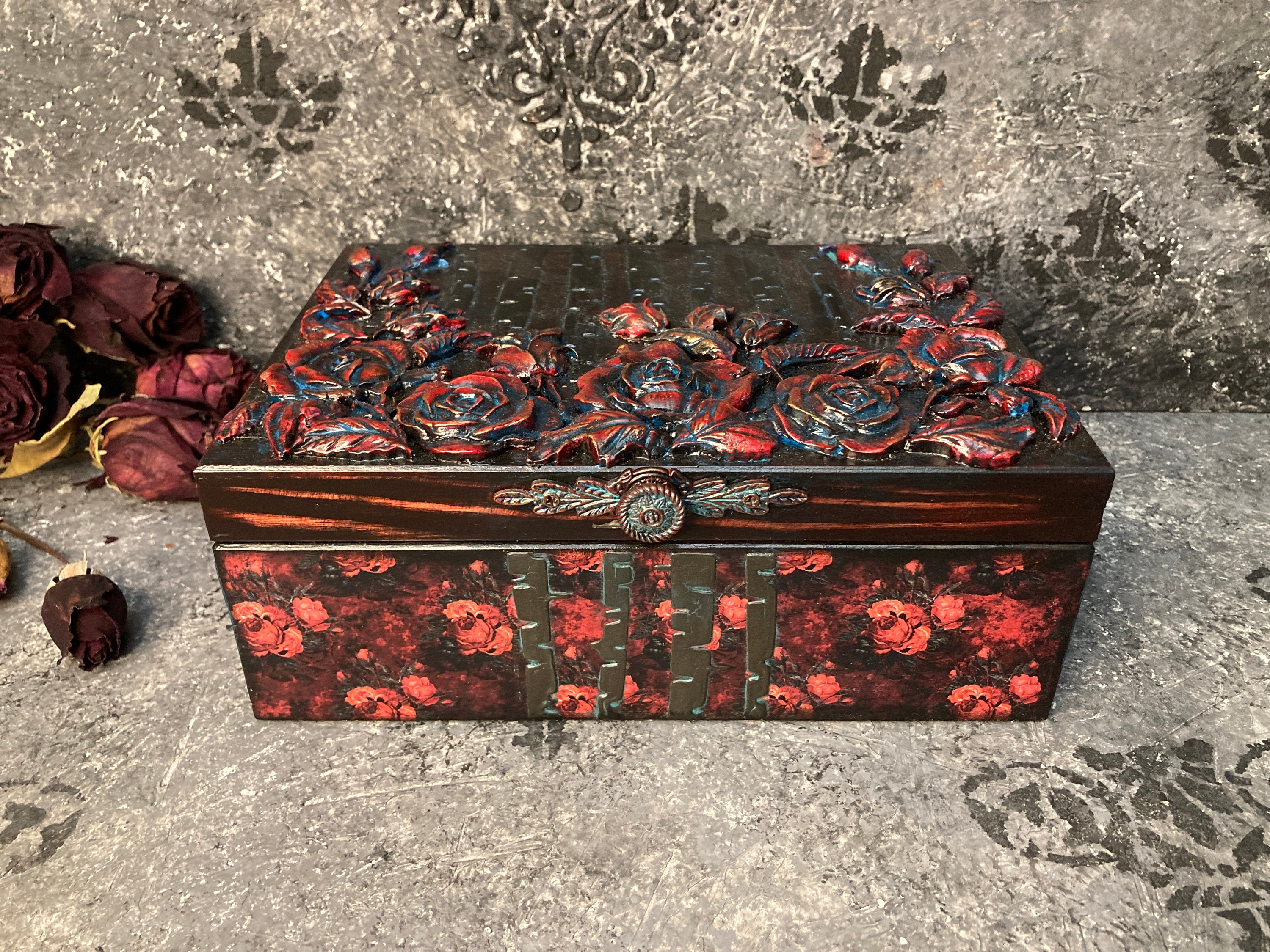 Red Roses Trinket Box, Gothic Keepsake Jewelry Box, Birthday Gift for ...