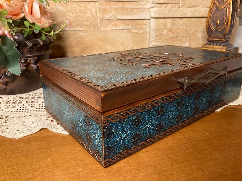 Blue Tea Box 8 Compartments, Blue Storage Box, Tea Bag Holder, Jewelry ...