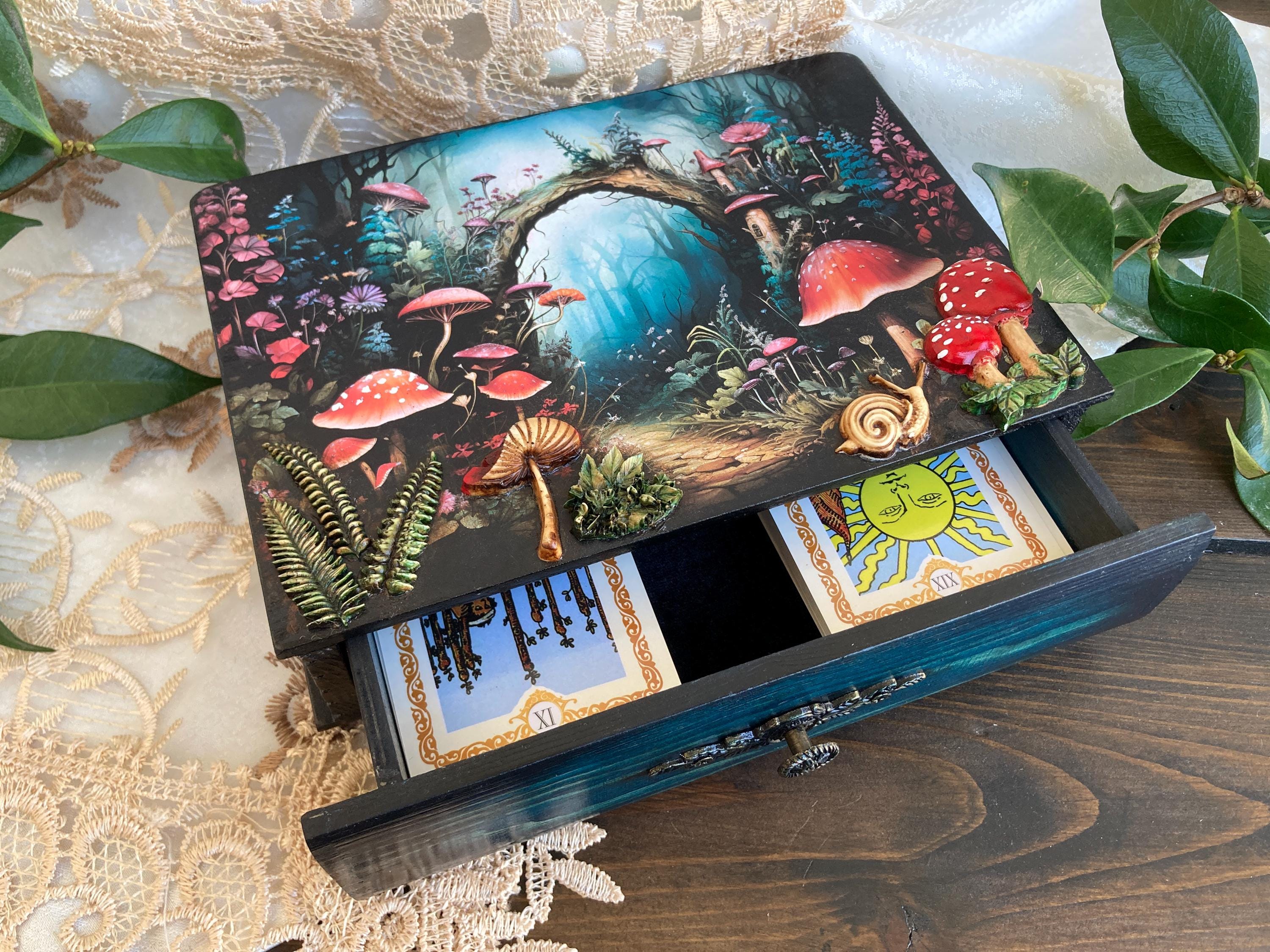 Handcrafted Tarot and Jewelry Box With Mushrooms, Mystical Keepsake ...