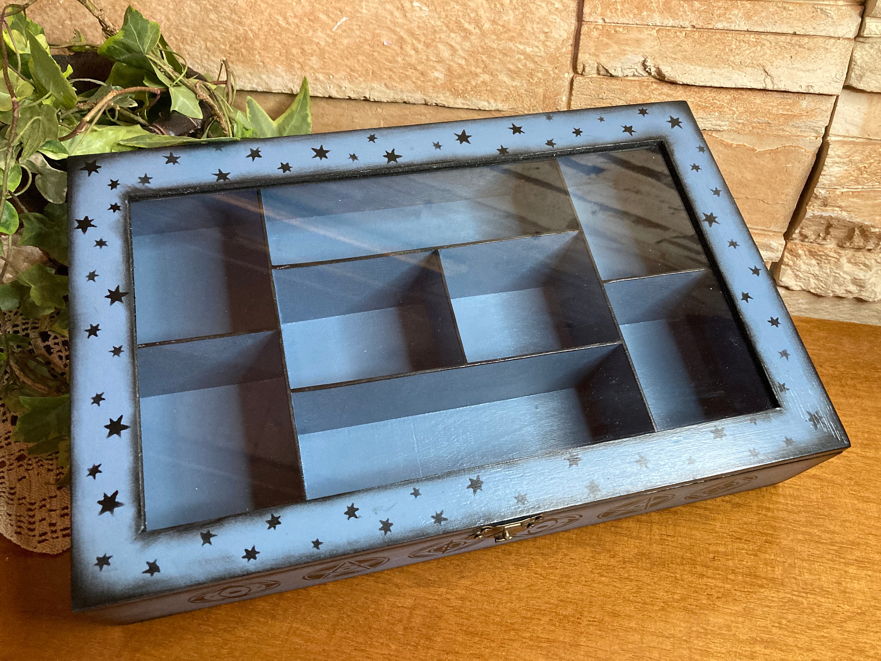 Moon Phase Wooden Crystal Storage Glass Lid Box , Crystals Display Box ...