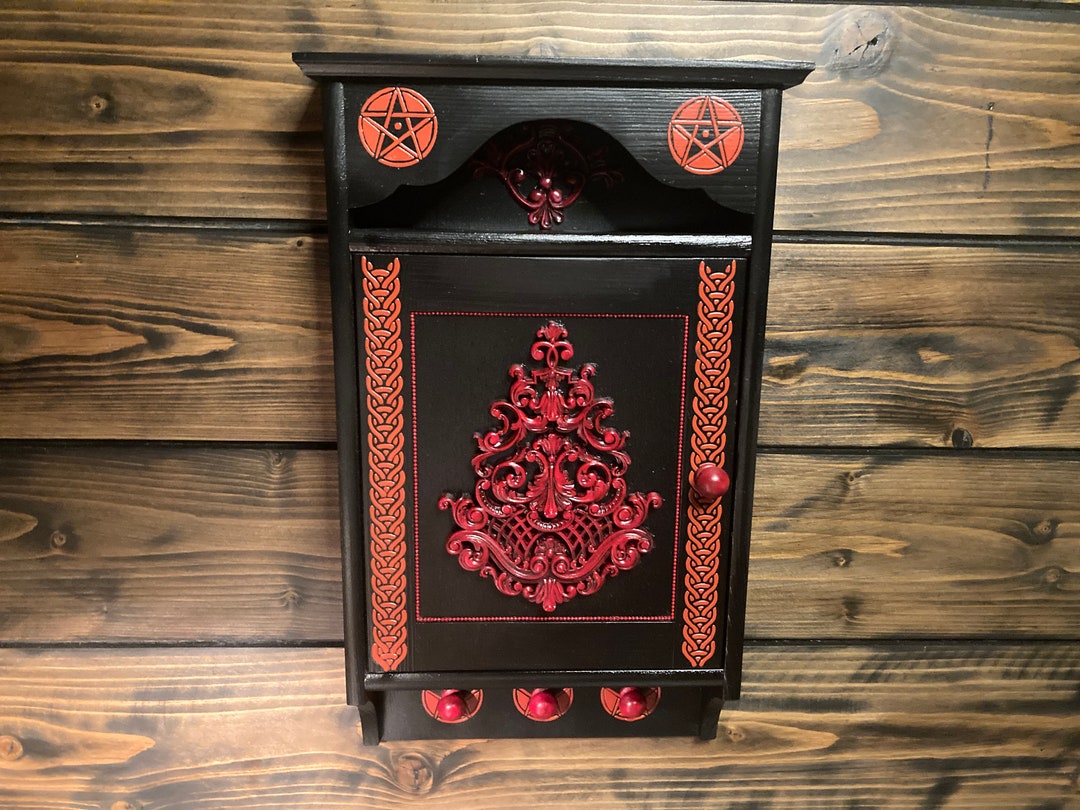 Gothic Wood Key Cabinet, Black Wall Key Storage, Wall Jewelry Storage ...