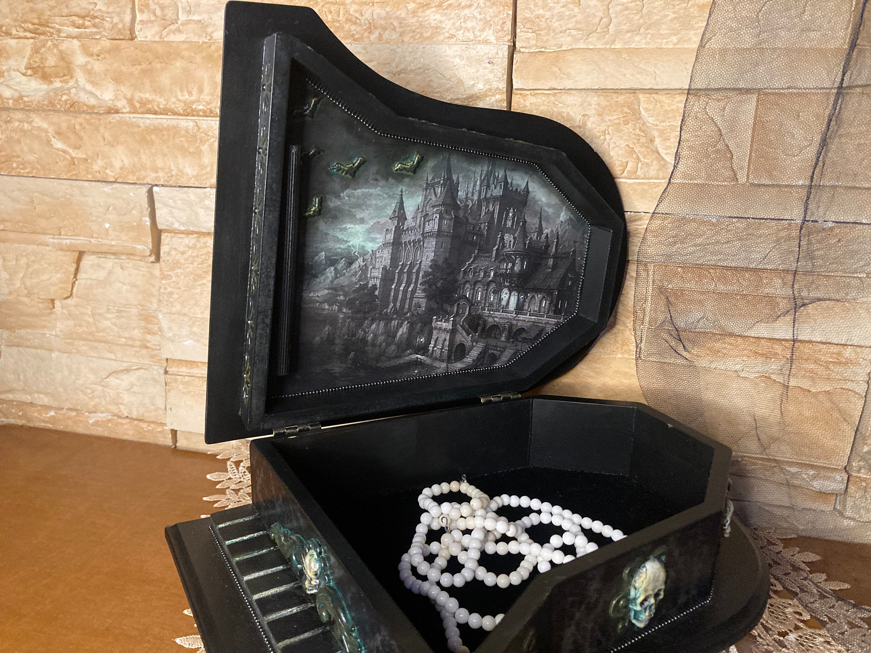 Gothic Jewelry Piano Box, Black Ring Storage, Piano Treasure Box ...