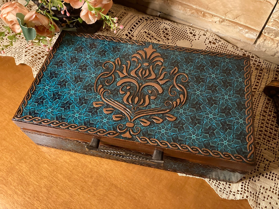 Blue Tea Box 8 Compartments, Blue Storage Box, Tea Bag Holder, Jewelry ...