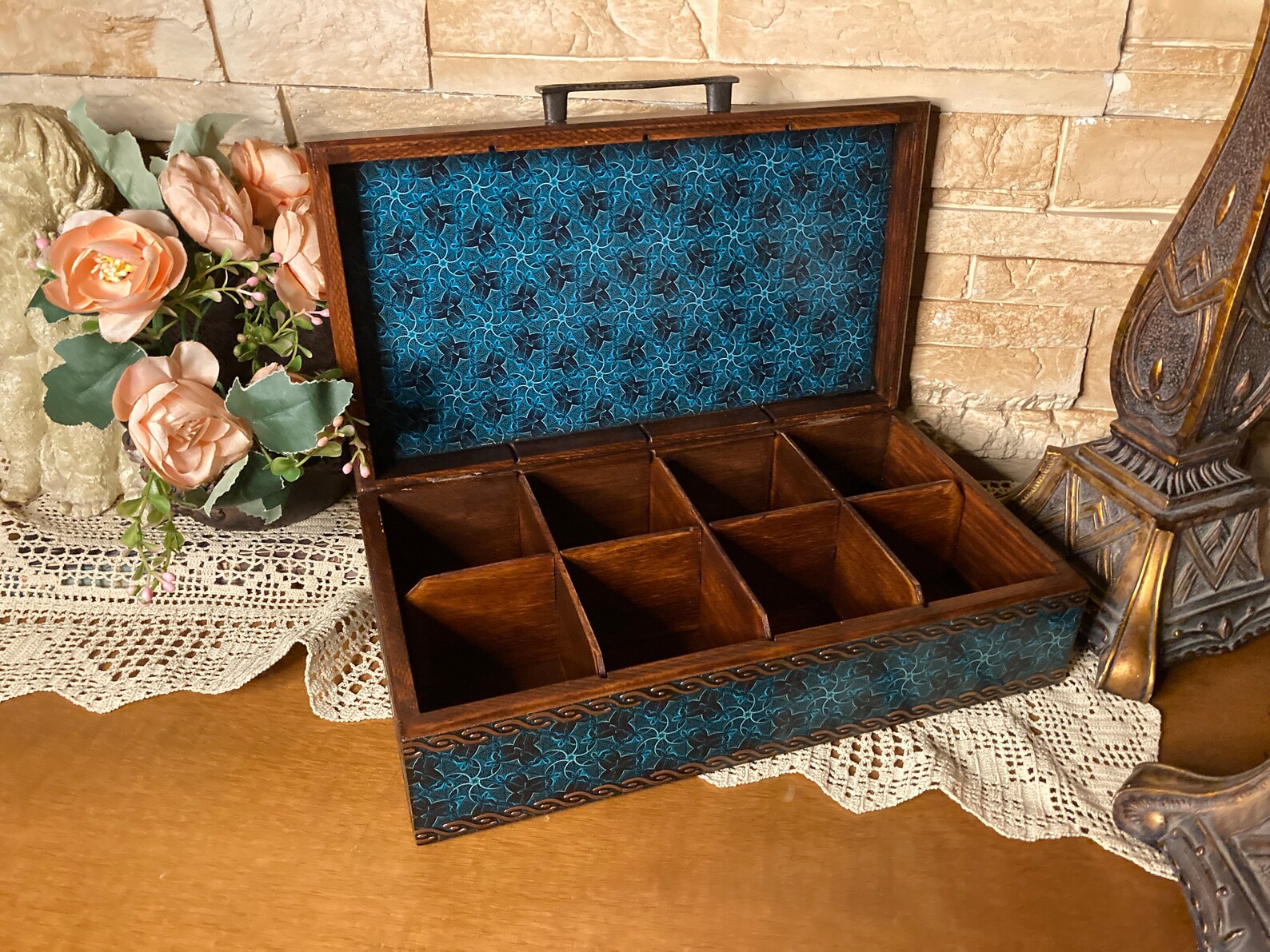 Blue Tea Box 8 Compartments, Blue Storage Box, Tea Bag Holder, Jewelry ...