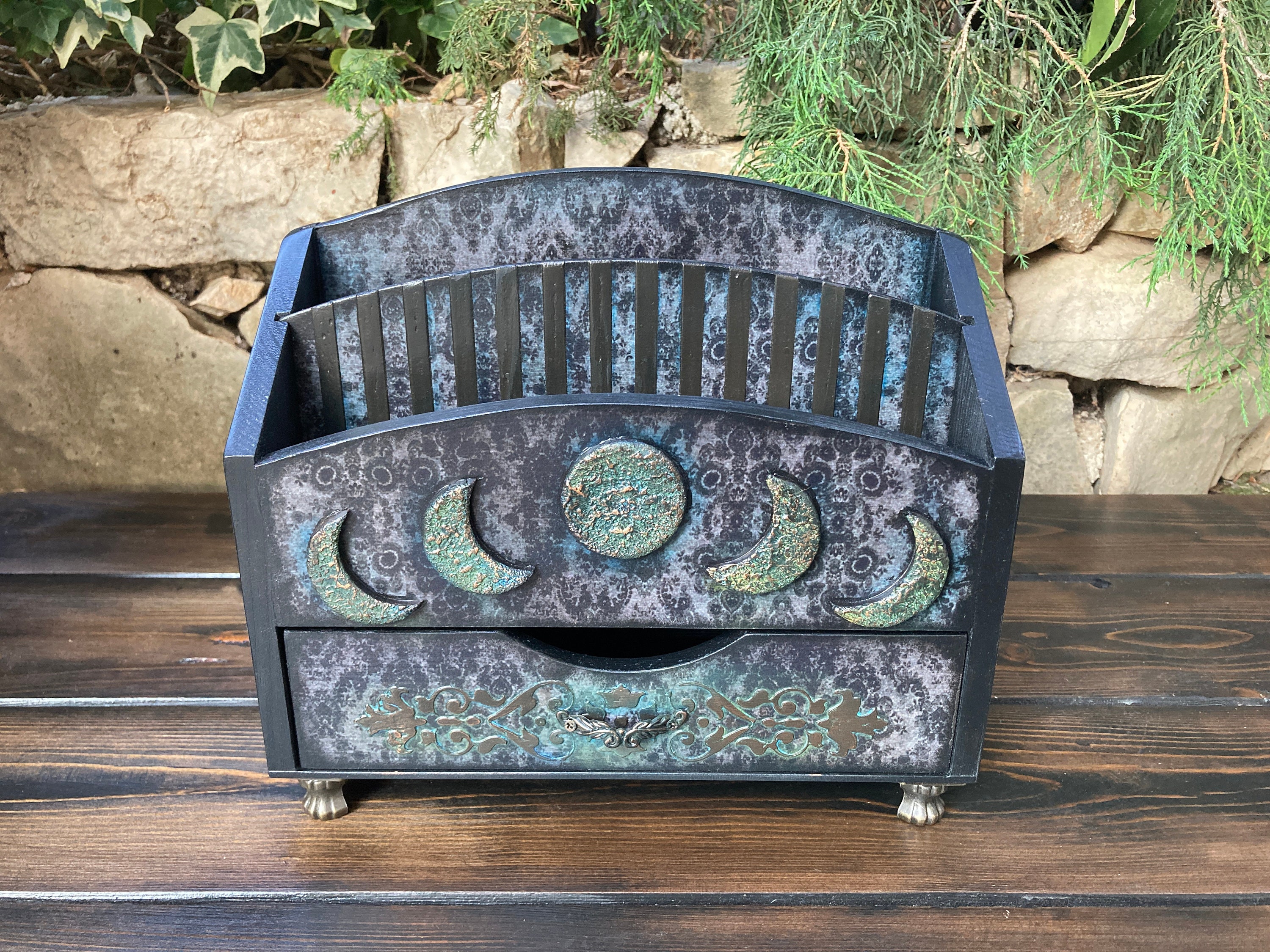 Gothic Desktop Letter Holder, Wooden Letter Rack Desk Post Organiser ...
