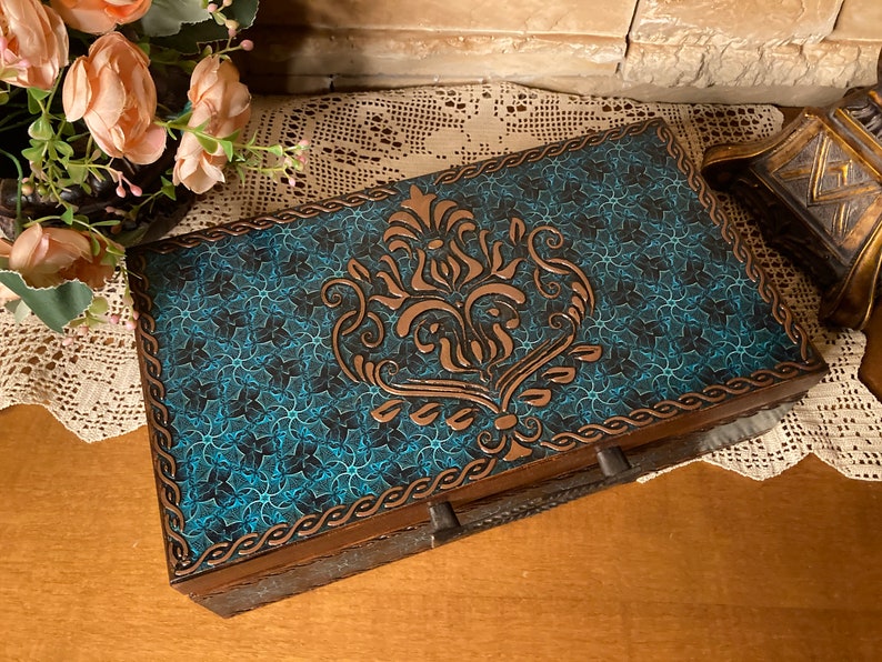 Blue Tea Box 8 Compartments, Blue Storage Box, Tea Bag Holder, Jewelry ...